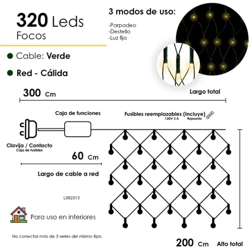 Red De Luces Led Navideña 320 Led Luz Blanca 3mts - La Merced Importadora